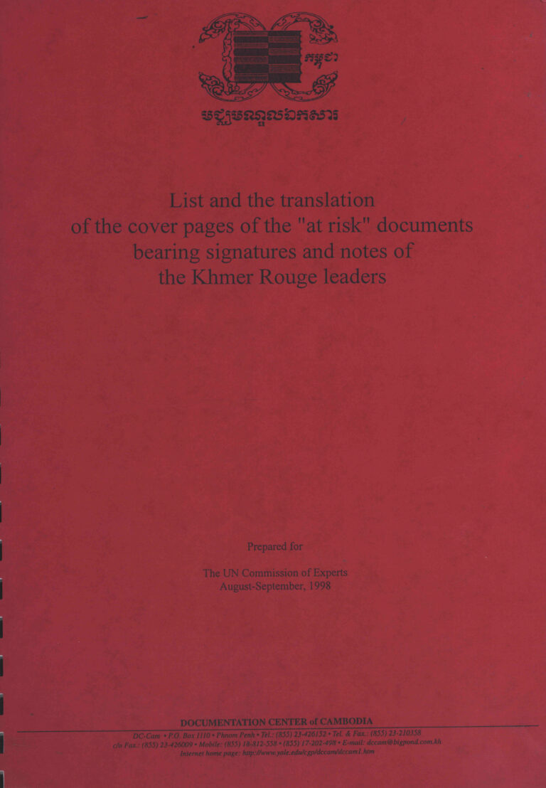 List and the translation of the cover pages of the “at risk” documents ...